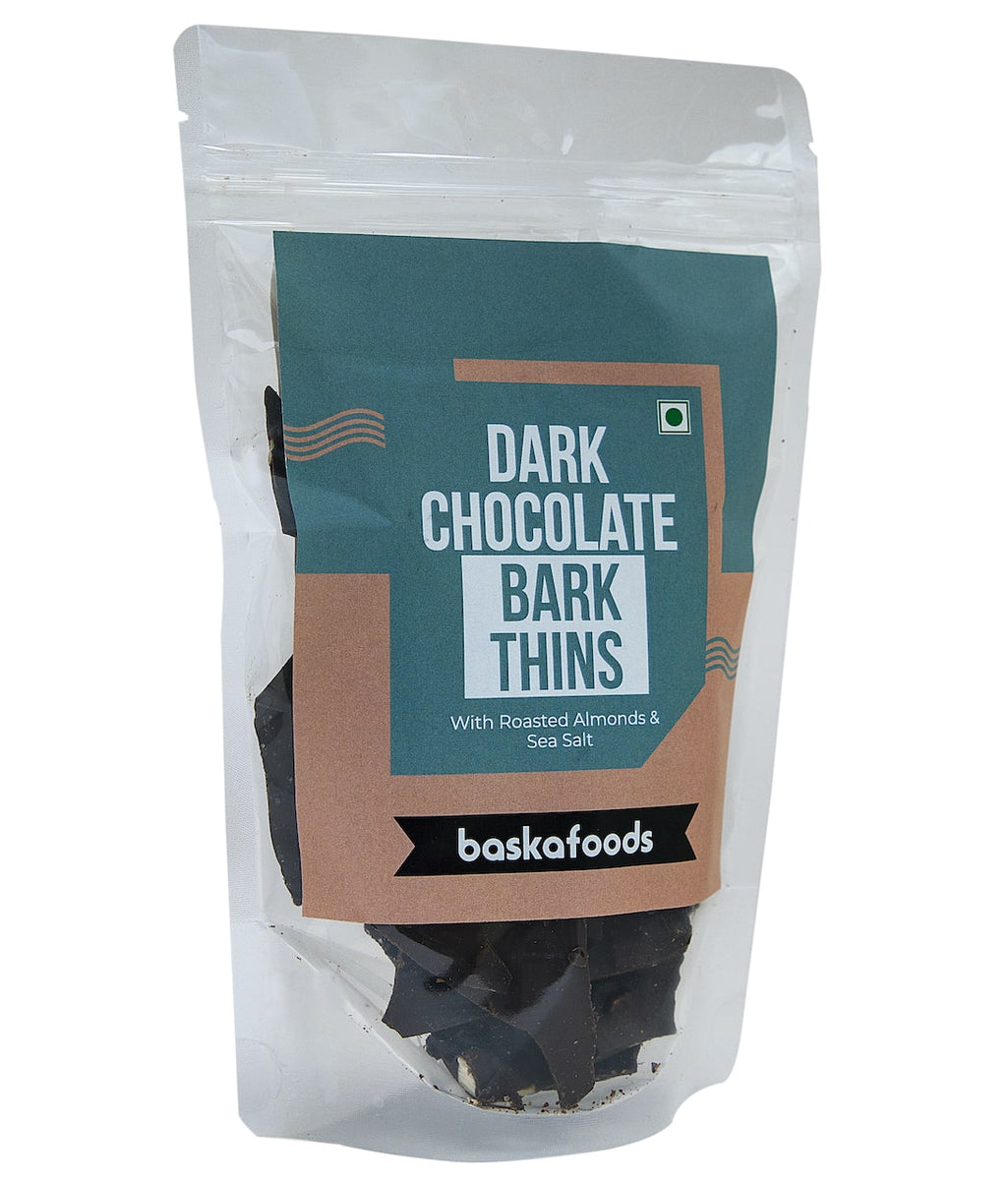 Dark Chocolate Bark Thins with Almonds & Sea Salt – Baska Foods
